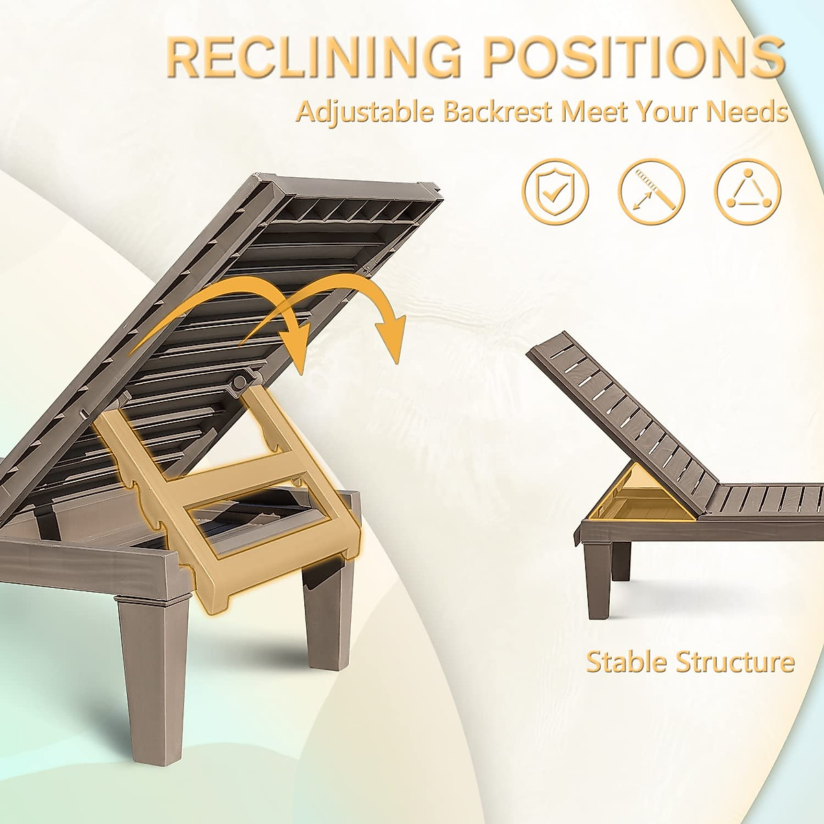 Homall Outdoor Chaise Lounge Chairs Set of 2, Quick Assembly & Waterproof & Lightweight Loungers with Adjustable Back for Poolside, Beach, Garden and Yard (Taupe)