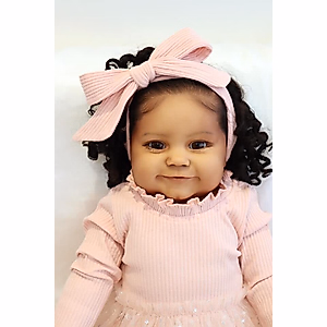 Angelbaby Reborn Real Life Baby Dolls 24inch Soft Silicone Realistic Weighted Dark Brown Skin Newborn Reborn Toddler Girl Doll Detailed Toys for Children Gifts