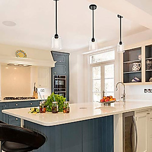 VILUXY Vintage Glass Pendant Light, Single Hanging Pendant Lighting, Black with Clear Glass Shade Classic for Farmhouse, Entryway, Dining Room, Kitchen Island, Foyer