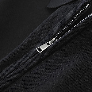 RQP Mens Zipper Polo Shirts Knit Wrinkle Free Casual Shirts Short/Long Sleeve,Stretch Fit Golf Shirts,Soft pullove，Black XL