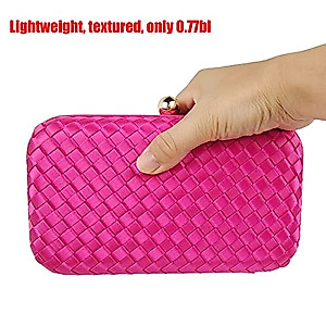 HUANG ZHUANG Handmade Woven Fabric Clutch Purse for Women Artificial Silk Crossbody handbag Banquet Dress Evening Bags(Rose Red)