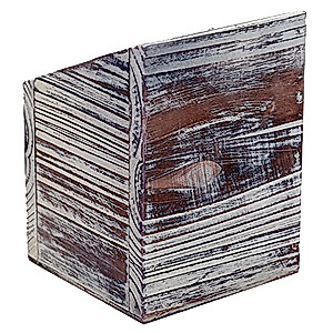 MyGift Square Torched Brown Wood Pencil Cup Pen Holder for Desk with 4 Compartments and Slanted Design, Desktop Office Supplies Storage Box Organizer Bin