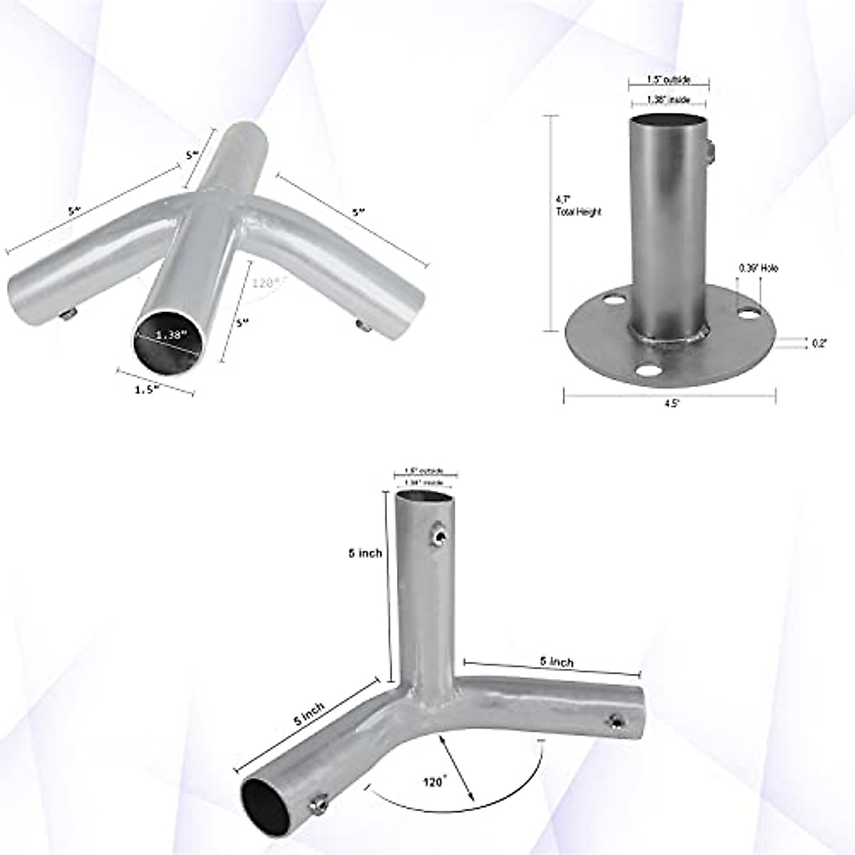 Simond Store Canopy Fitting 3 Way 6 Pc, 4 Way 3 Pc, Footpad 6 Pc, 1-3/8 inch Diameter High Peak Connectors for Carport Frame Boat Shelter Outdoor Canopies Party Tents Garage Batting Cage Garden Shade