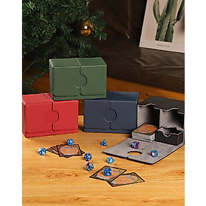 ZLCA Card Deck Box with Dice Tray for MTG Cards, 200+ Card Storage Box Fits for TCG CCG, PU Leather Strong Magnet Collectible Card Case (Black)