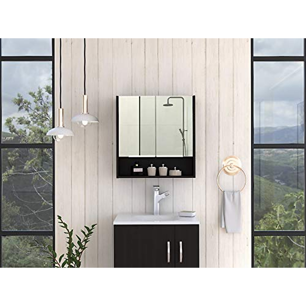 FM FURNITURE Ozark 24" Mirrored Medicine Cabinet with Shelf & Closed Storage for Bathroom
