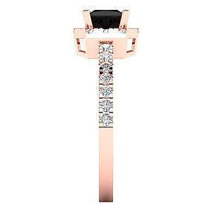 1.34ct Princess Cut Solitaire with accent Black Onyx Designer Wedding Bridal art deco Anniversary Ring 14k Rose Gold 10.5