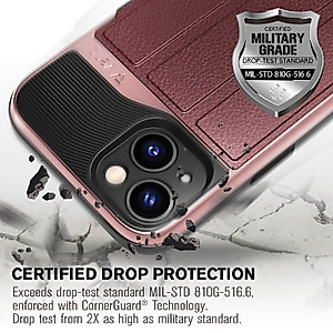 VENA Wallet Case Compatible with Apple iPhone 13 (6.1"-inch), vCommute (Military Grade Drop Protection) Flip Leather Cover Card Slot Holder with Kickstand (Rose Gold)