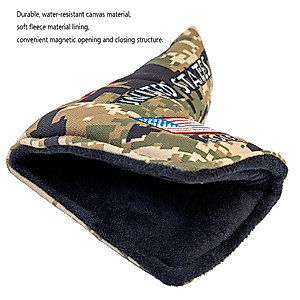 GOOACTION Camo Golf Club Blade Putter Cover Magnetic Closure Design Camouflage Green with Stars and Stripes Flag Pattern Synthetic Leather Waterproof Putters Headcover