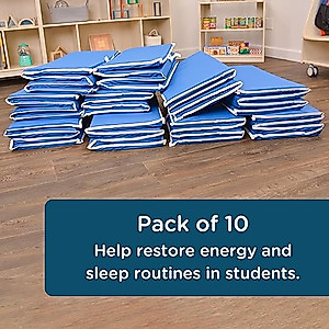 Children's Factory - CF400-052 1" Tough Duty Folding Blue Rest Mat for Toddlers & Kids, 4-Fold Daycare Sleeping Floor Mat, Portable Foam Napping Mats, 10 Pack