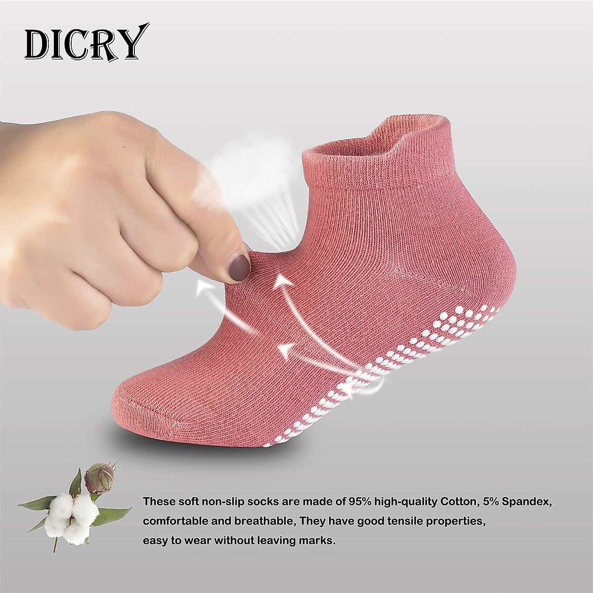 Dicry Toddler Non-Slip Ankle Socks Baby Anti-skid Grips Socks for Infant Kids (1-3T, Girls Colorful 12 Pairs)