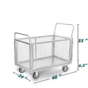 Platform Truck Cart with Cage Heavy-Duty Hand Cart 1600 lb Capacity Commercial Multi-Use Silent Durable Wheels Easy to Clean for Industrial Warehouse Supermarket Medical Facilities