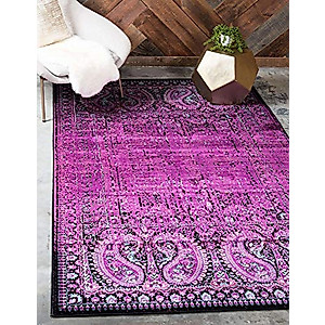Unique Loom Imperial Collection Paisley, Distressed, Border, Vintage, Modern, Abstract Area Rug, 8 ft x 11 ft 6 in, Lilac/Black