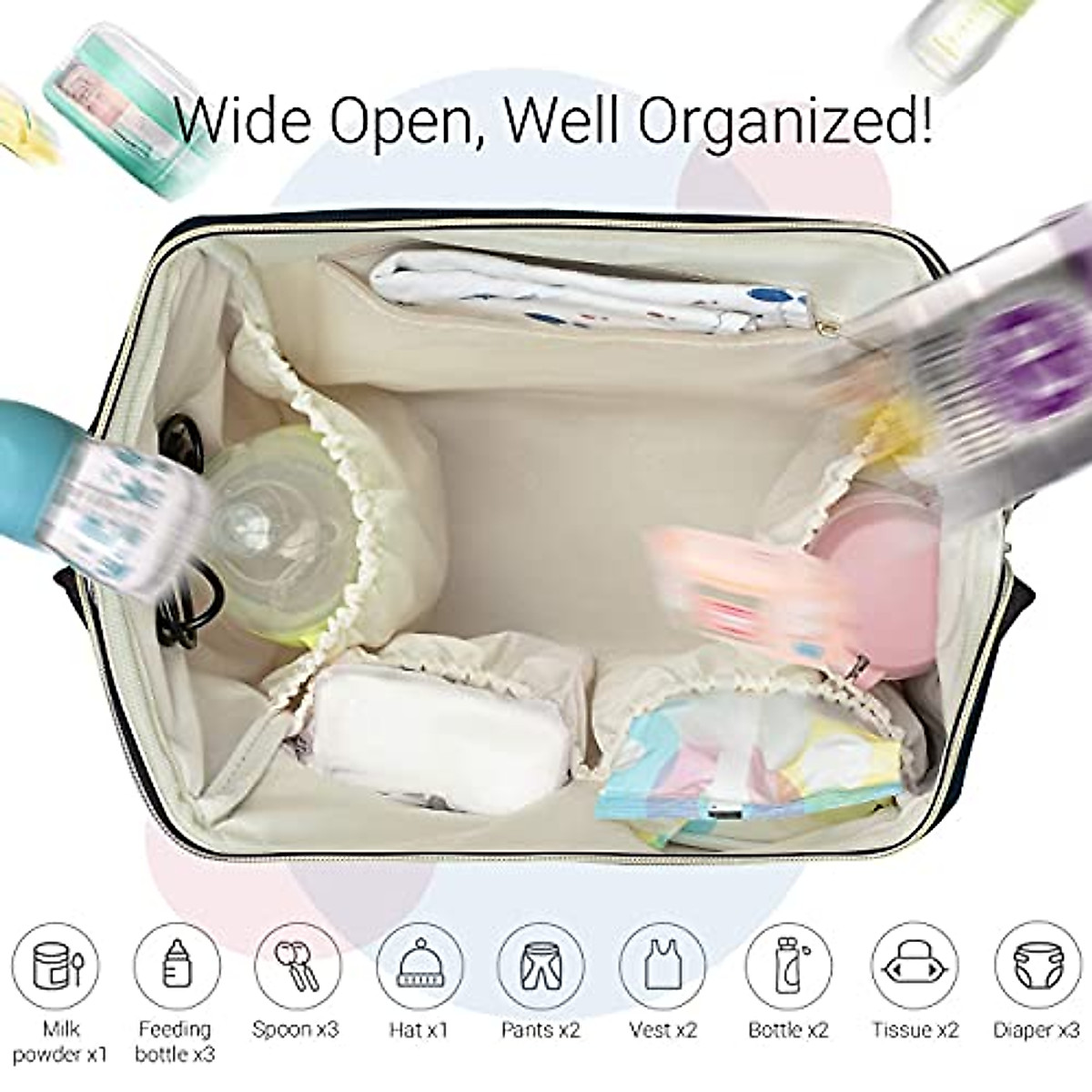 'Diaper Bag Backpack Bag Baby Bags for Mom and Dad Maternity Diaper Bag with USB Charging Port Stroller Straps Thermal Pockets,Water Resistant', Black, L