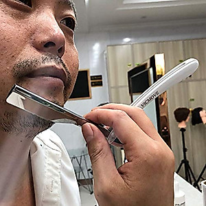 Professional Barber Straight Edge Razor Safety with 20-Pack Derby Blades - 100 Percent Stainless Steel - by VICMOVE (1 Razor + 20 Blades)