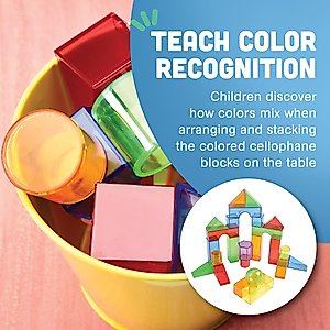 Constructive Playthings Translucent Color Building Blocks, Light Table Manipulatives, 3D Shapes for Teaching Color and Math, 50-Piece Playset, Toddler Toys for 12 Months & Up