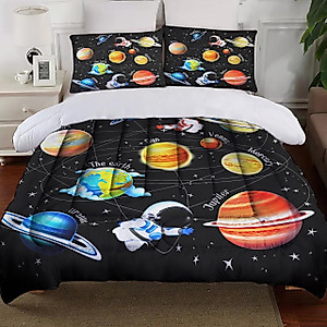 Uyivugmo Kids Galaxy Comforter Bedding Sets for Child Outer Space Astronaut Bedding Set for Boys Includes Comforter with 2 Pillowcase