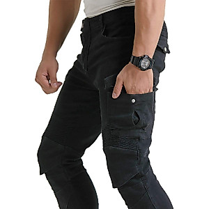 Men's Motorcycle Riding Pants Denim Jeans Protect Pads Equipment with Knee and Hip Armor Pads VES6 (Black, XL=34)