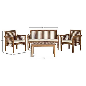 SAFAVIEH Outdoor Collection Carson Natural/ Beige Cushions 4-Piece Conversation Patio Set