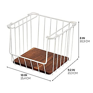 iDesign The Ría Safford Collection Open Front Wire Basket with Acacia Wood, 10" x 10" x 8"