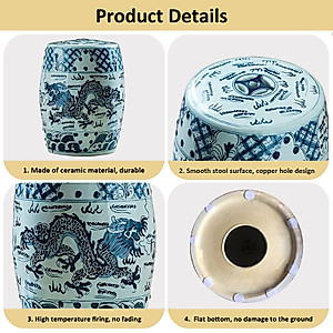 KIROJA Decorative Ceramic Garden Stool, Glazed Hollow Celadon Shoe-Changing Stool Drum Stool, Suitable for Outdoor Garden, Living Room, Terrace, Etc.