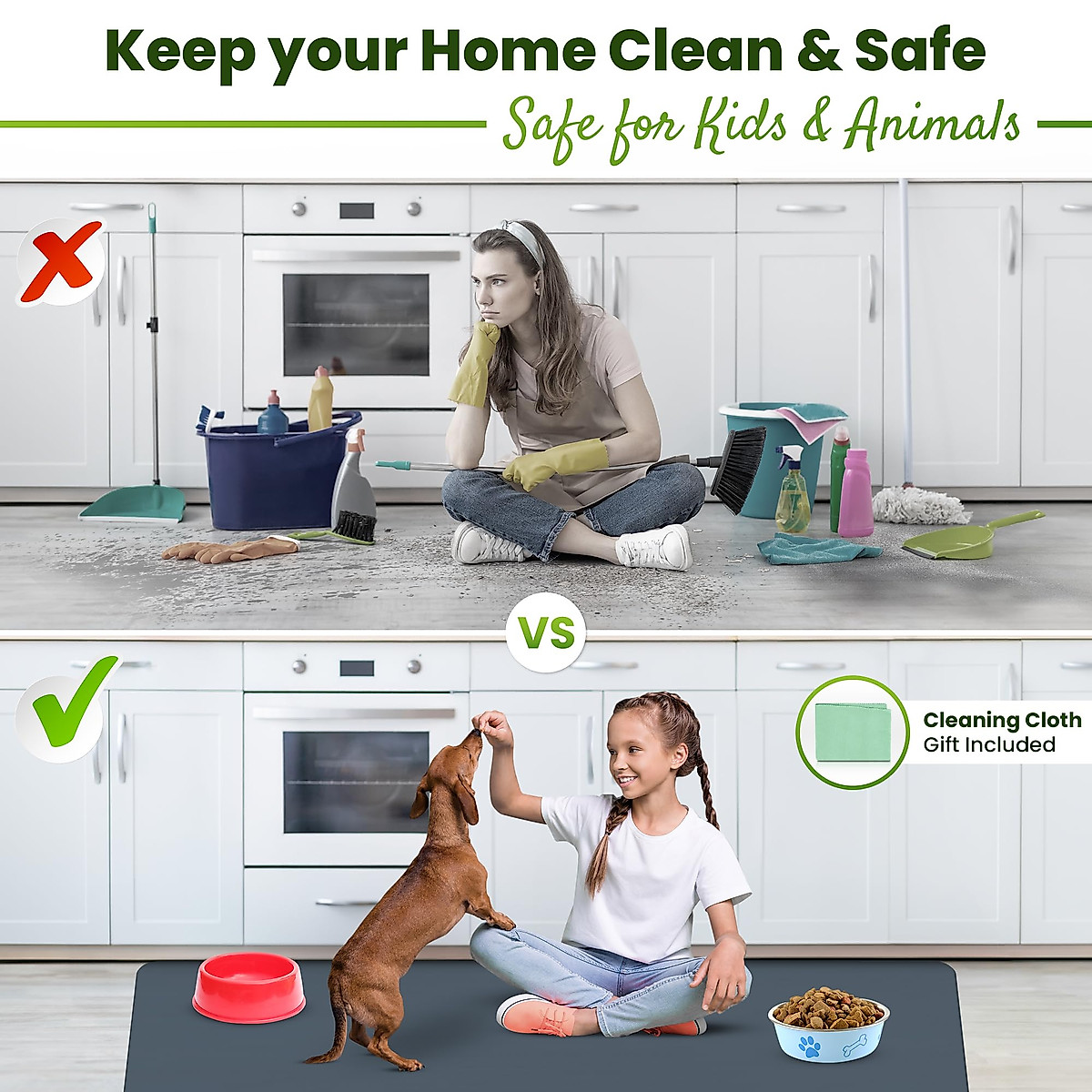 Premium Silicone Mat 25" x 17" Multipurpose Cooking Mat Thick Heat Resistant, Kitchen Counter Mat Waterproof - Coffee Machine, Countertop Protector Air Fryer, Baking mat (Grey)