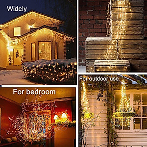 VOOKRY 10 Strands 200 LEDs Hanging Twinkle Fairy Lights Battery Operated with Remote, Waterproof Waterfall Vine String Lights Silver Wire Branch Lights with Timer for Outdoor DIY Watering Can Lights