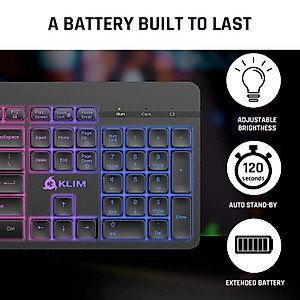 KLIM Wireless Bundle - RGB Mouse + Keyboard - Light v2 Wireless Gaming Keyboard + Blaze Wireless Gaming Mouse - Version New Version - Black
