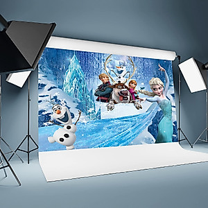 Frozen Backdrop,7x5FT Frozen Theme Happy Birthday Backdrop for Girls Elsa Princess Background Frozen Photography Background Party Supplies Blue