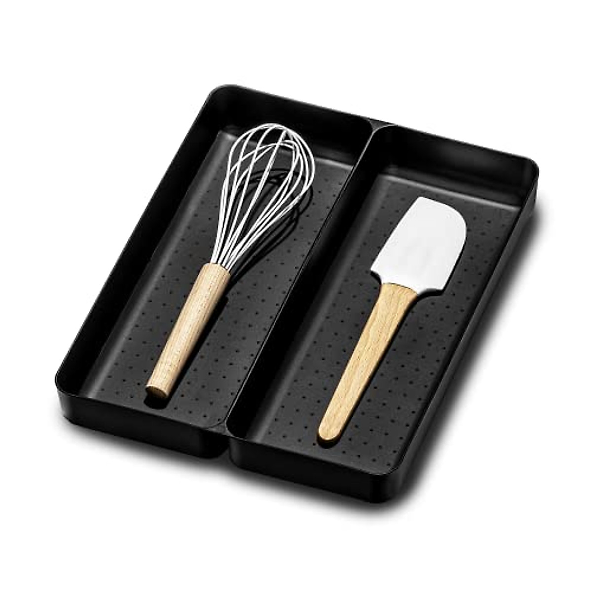 madesmart Premium Antimicrobial Premium Soft Small Utensil Tray, Non-Slip Kitchen Drawer Organizer, 2 Compartments, Multi-Purpose Home Organization, EPA Certified, Carbon