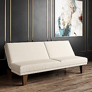 DHP Dillan 69 Inch Futon Sofa Bed, Modern Armless Upholstered Couch Sleeper with Tufted Back and Seat, Full, Tan