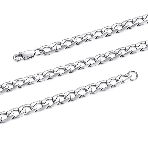 FOSIR 9mm Stainless Steel Cuban Link Curb Chain Necklace for Men Silver Chains Flat (22 Inches)