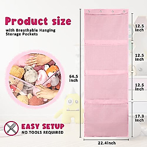 UUGLAM Stuffed Animal Storage Holder with 4 Large Pockets，Over The Door Hanging Organizer Storage, Idea for Closet, Plush Toy,Nursery, Bedroom, Bathroom, Kids Room (Pink)