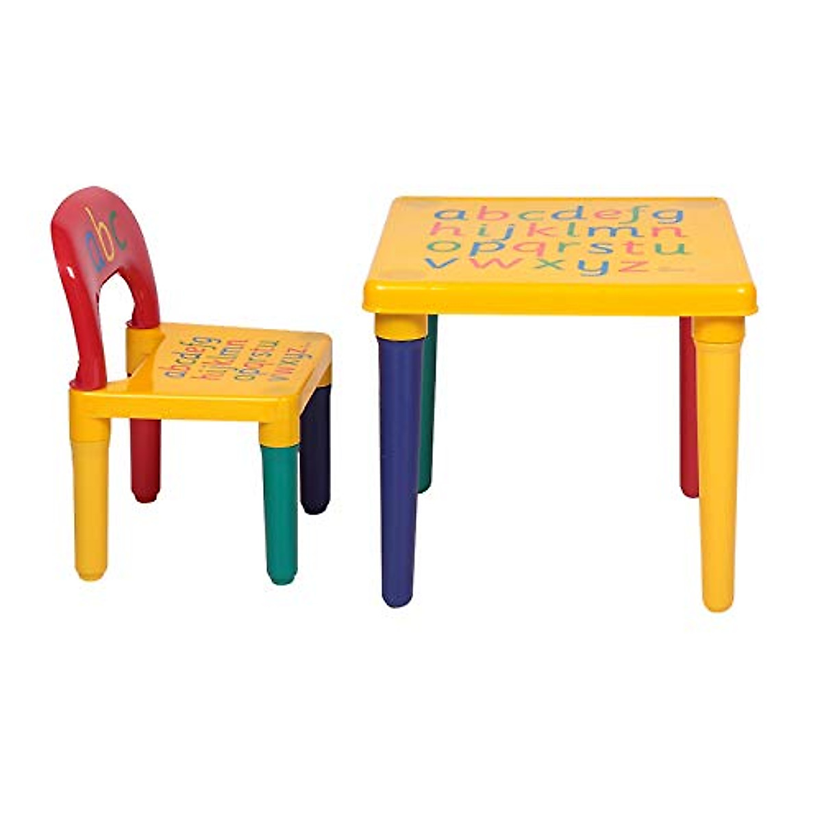 Table and Chair Set, Toddler Alphabetic Learning Activity Desk, Multicolor Children Letter Table Chair Set, Yellow & Red