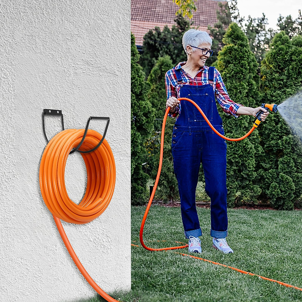 Yoniccal Garden Hose Holder Water Hose Hanger Wall Mounted,304Stainless Steel Solid Hose Hook Holds Up to 150Ft Garden Hose, Expandable Hose, Water Hose Black