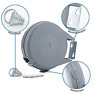 Retractable Clothesline Flexible Portable Heavy Duty 40 Feet Adjustable Heavy Duty Laundry Clothes Line for Wet or Dry Clothes Indoor or Outdoor Easy Installation Gray