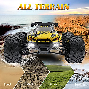 RC Cars 1/16 Remote Control Car RC Monster Trucks, Sakeye 4WD 2.4 GHz High Speed Racing Car 40Km/h All Terrains Off Road Truck with Head-up Wheel LED Headlight 2 Rechargeable Batteries for Kids Adults