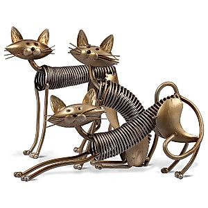 Tooarts Metal Sculpture Iron Art Cat Spring Handicraft Crafting Home Decoration Furnishing Craft
