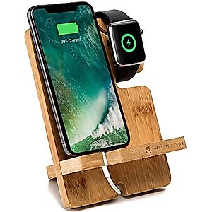 JACKCUBE Design Bamboo Charger Dock Stand Multi Device Charging Station Organizer Holder for Smartphone Cellphone Mobile Phone – :MK243A
