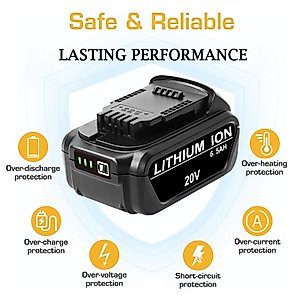 2 Packs 20V 6.5Ah Replacement Battery Compatible with Dewalt 20V Battery Max XR Lithium-ion DCB200 DCB204 DCB206 DCB180 DCD985B DCD771C2 DCS355D1 DCD790B Cordless Power Tools