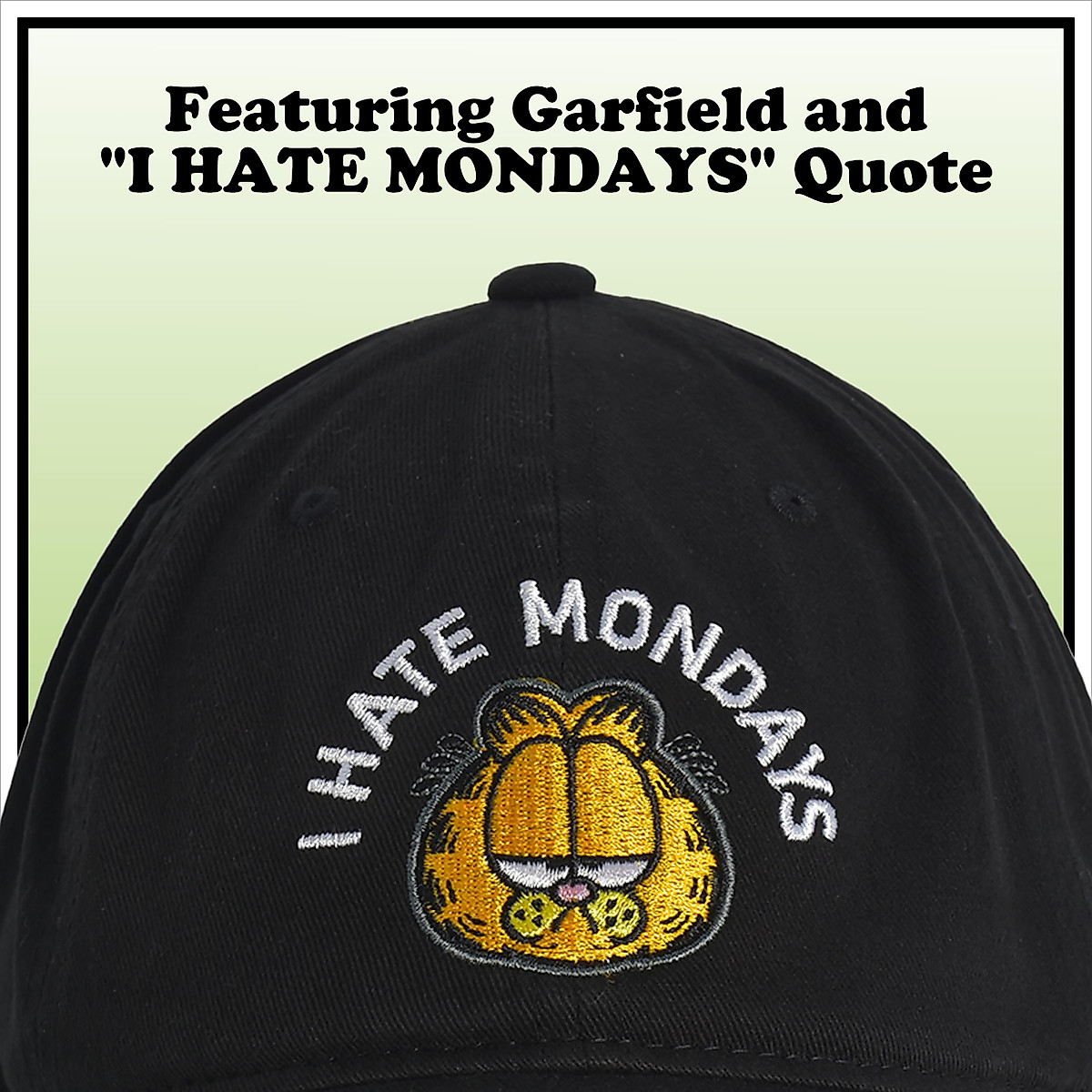 Garfield Dad Hat, Cotton Adjustable Baseball Cap with Curved Brim, Black, One Size