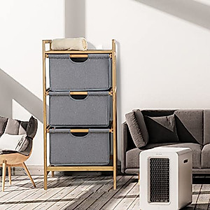 Bamboo Laundry Hamper Shelf with 3 Pull Out Drawers Baskets Freestanding Storage Shelf with Removable Sliding Bags & Shelf for Bathroom Bedroom Clothes Organize (Style1)