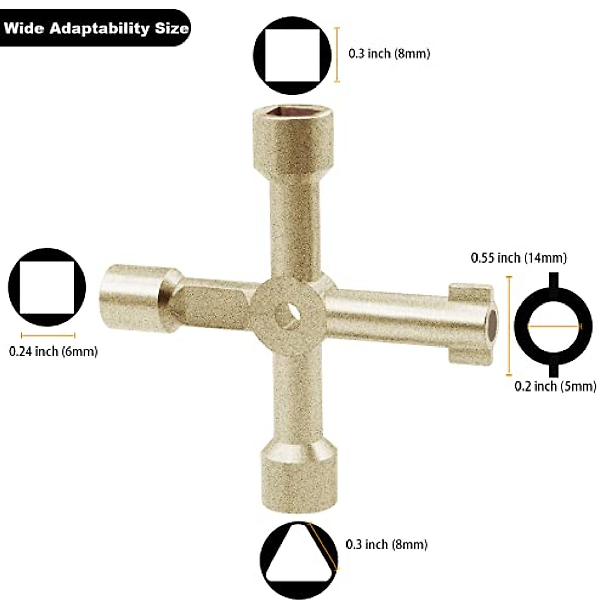 CIZTADA 4 Way Sillcock Key 2-Pack Multi-functional Water Utilities Key Stainless Triangle/Square Wrench Tool for Faucet, Spigots, Valve and Cabinet Cupboard