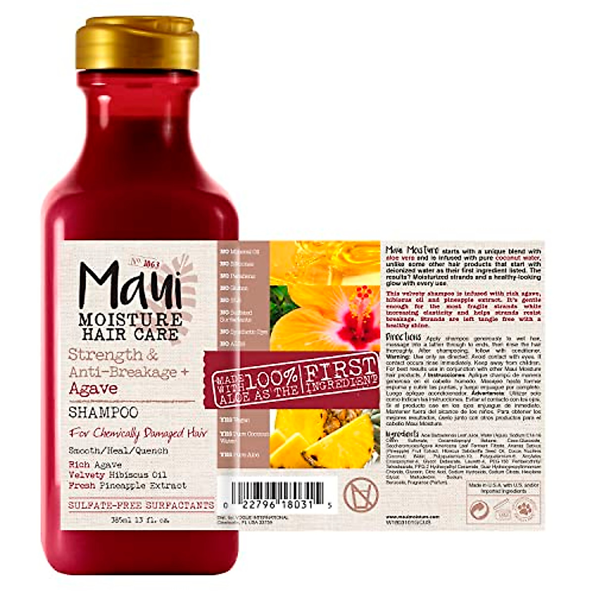 Maui Moisture Strength & Anti-Breakage + Moisturizing Agave Shampoo for Color Treated or Chemically Damaged Hair, Vegan, Silicone- & Paraben-Free with Sulfate-Free Surfactants, 13 fl oz