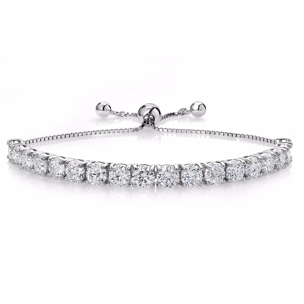 Gem Stone King 9.00 Cttw 925 Sterling Silver White Moissanite Tennis Bracelet For Women | Round 5MM | Fully Adjustable Up to 10 Inch
