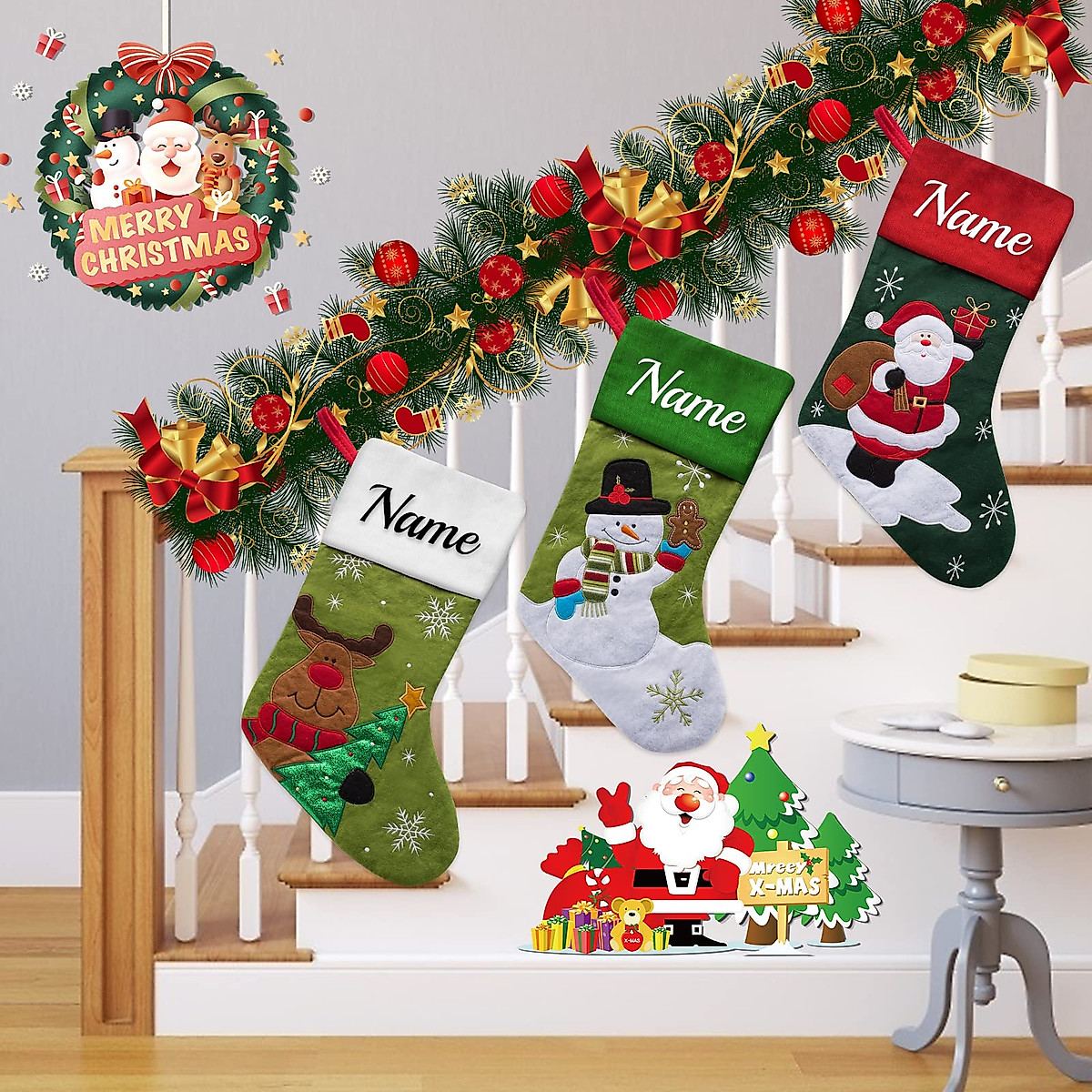 VPkiirai Personalized Christmas Stockings Set of 1 Custom Christmas Stockings with Name Family Ornament for Xmas Holiday Decoration