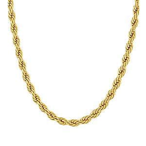 BA UNIQUE FASHION Stainless Steel Rope Chain 16,18, 20, 24 inches Necklace for Men and Women in Gold, Silver Tone (5mm 20", Gold Plated Stainelss Steel)
