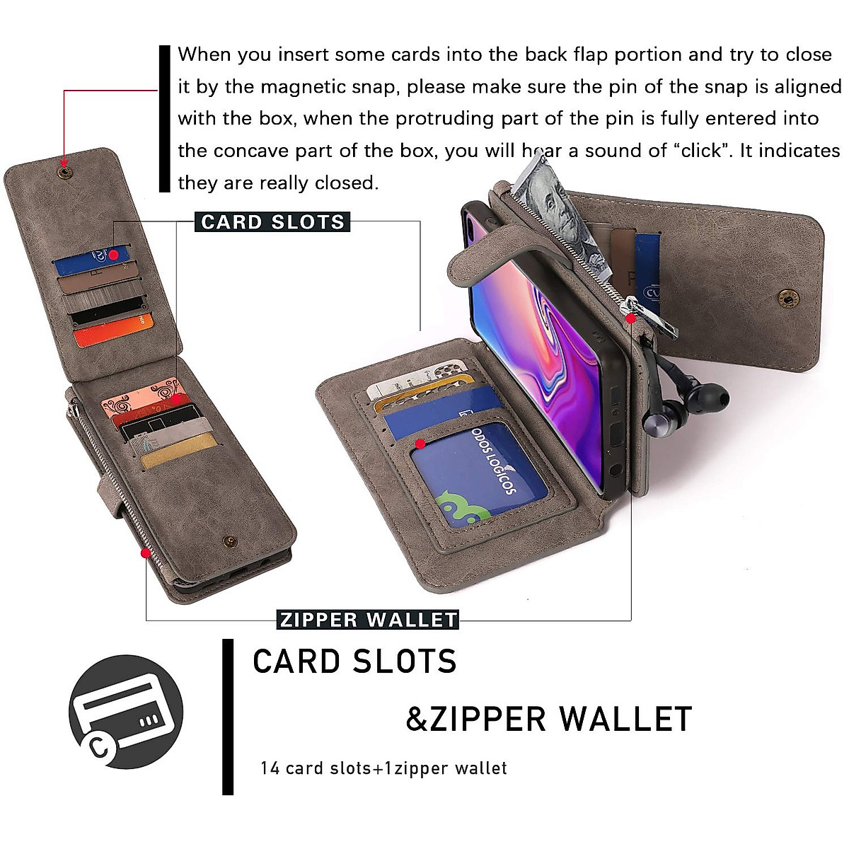 MODOS LOGICOS Case for Samsung Galaxy S10 Plus 6.4", [Detachable Wallet][Cash Storage][9 Card Slots 1 Id Window] Glitter PU Leather (Smooth Finish) Purse with Removable Inner Magnetic Case - Rose Gold