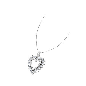 Shineadime 0.40 Cttw Round Cut Genuine Diamond (Clarity I2, Color J) Open Heart Pendant In Real 14K Solid White Gold