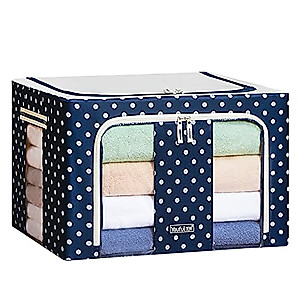 Oxford Fabric Storage Box with Steel Frame,Foldable Stackable Container Organizer with Large Window & Carry Handles Bedroom Closet Organization for Clothes Bedding Sheets Blanket Pillow