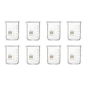 Labnique Borosilicate 3.3 Glass Griffin Beaker, Low Form with Printed Graduation, Double Boxed, 250ml (Pack of 8)